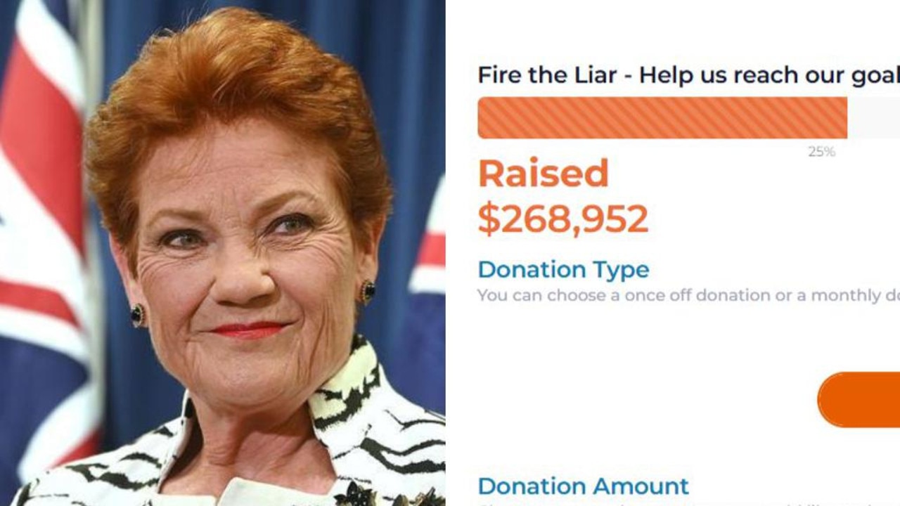 Pauline Hanson’s One Nation raises $250k to ‘fire the liar’