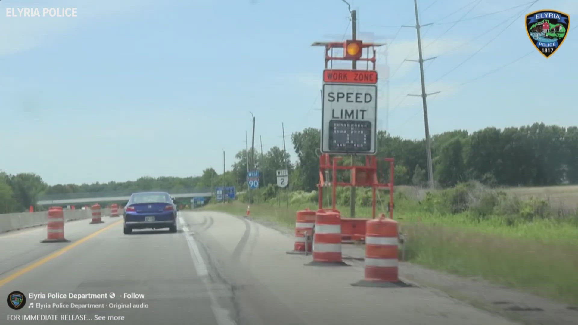 Elyria police warn of dangerous speeds in I-90 work zone