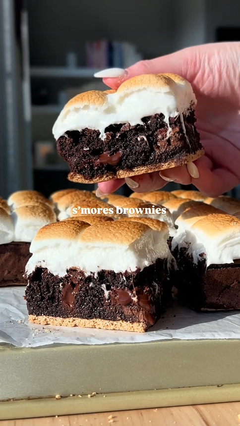 S’mores brownies with gooey marshmallows and chocolate
