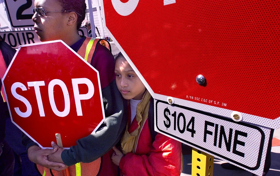 Cars ignore stop sign during Jersey City safety event