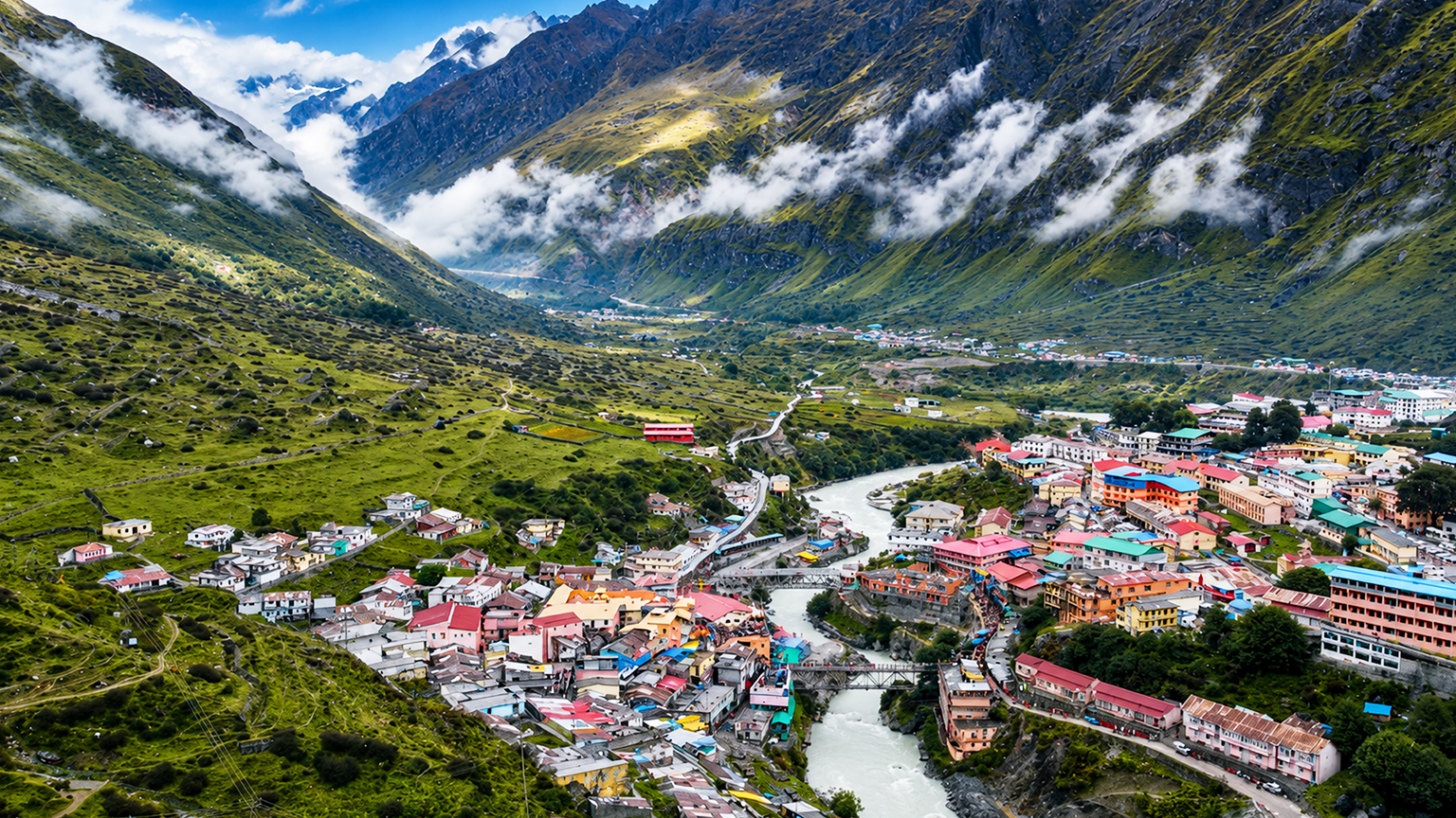 India Hidden Mountain Valley With A River Town