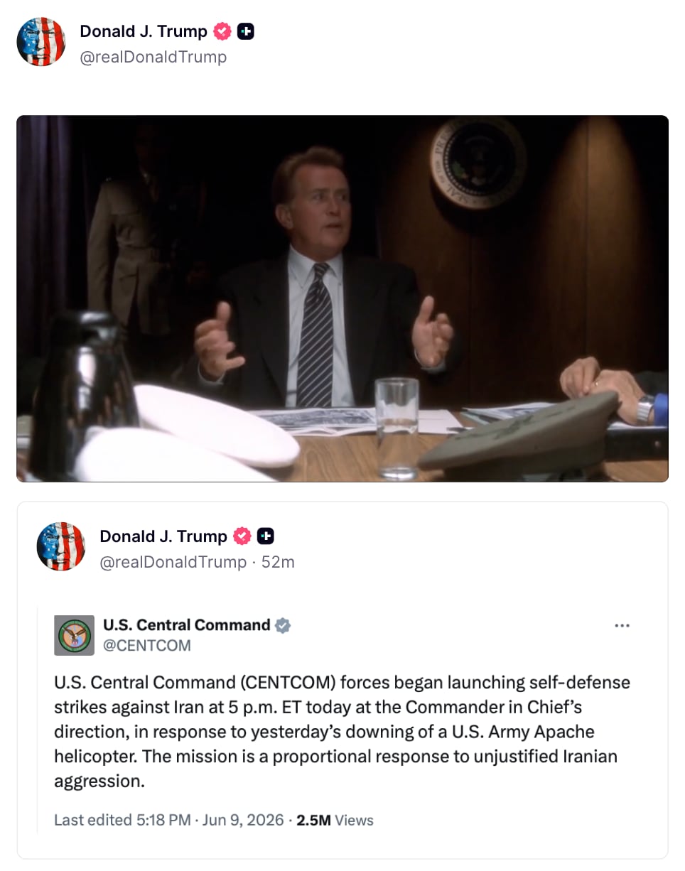 Trump uses scene from The West Wing to justify new strikes