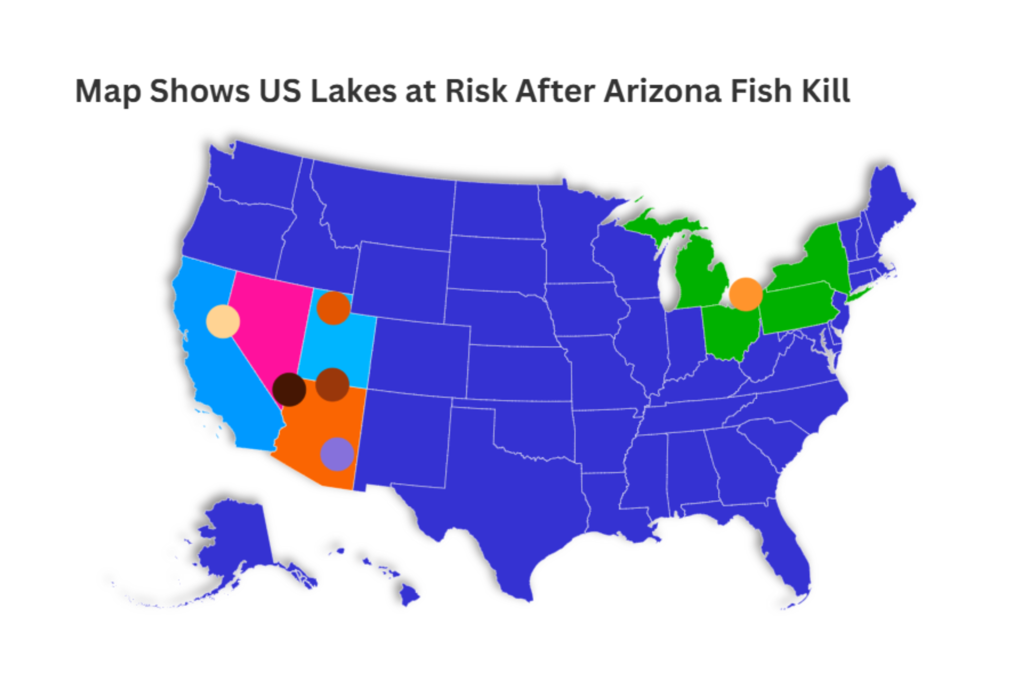 Map shows US lakes at risk after Arizona fish kill