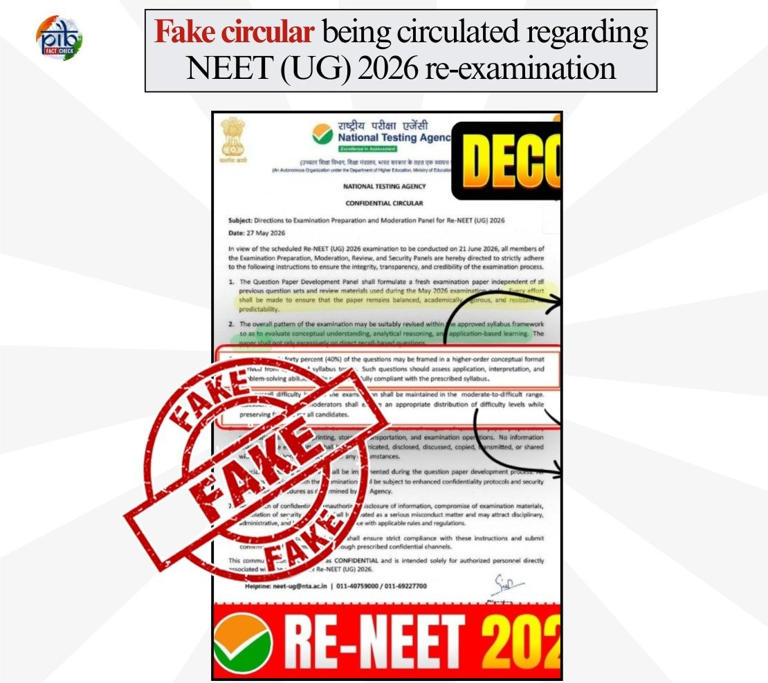 Fake NEET UG 2026 re-exam notice circulates online, PIB calls it false