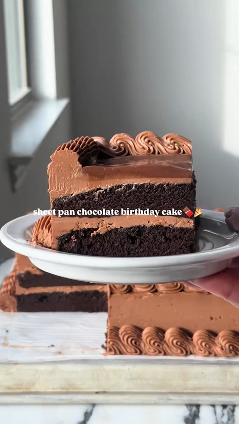 Sheet pan chocolate birthday cake easy and delicious