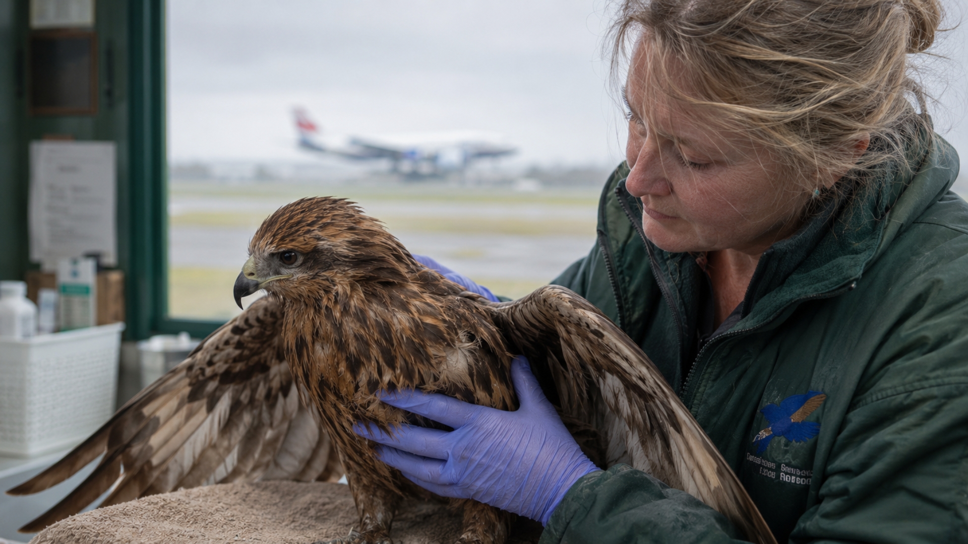 Bird of prey fighting for survival after incident involving plane at ...