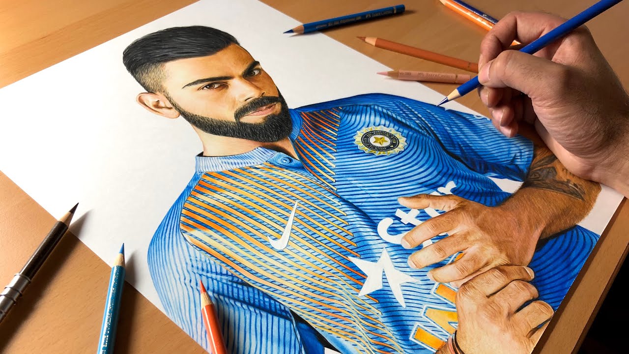 Drawing Virat Kohli realistic timelapse portrait every cricket fan must see