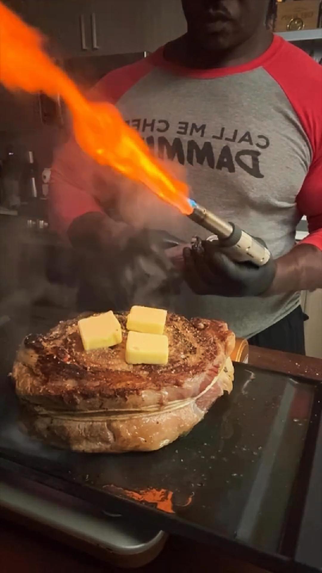 Fire, butter, and a massive steak!
