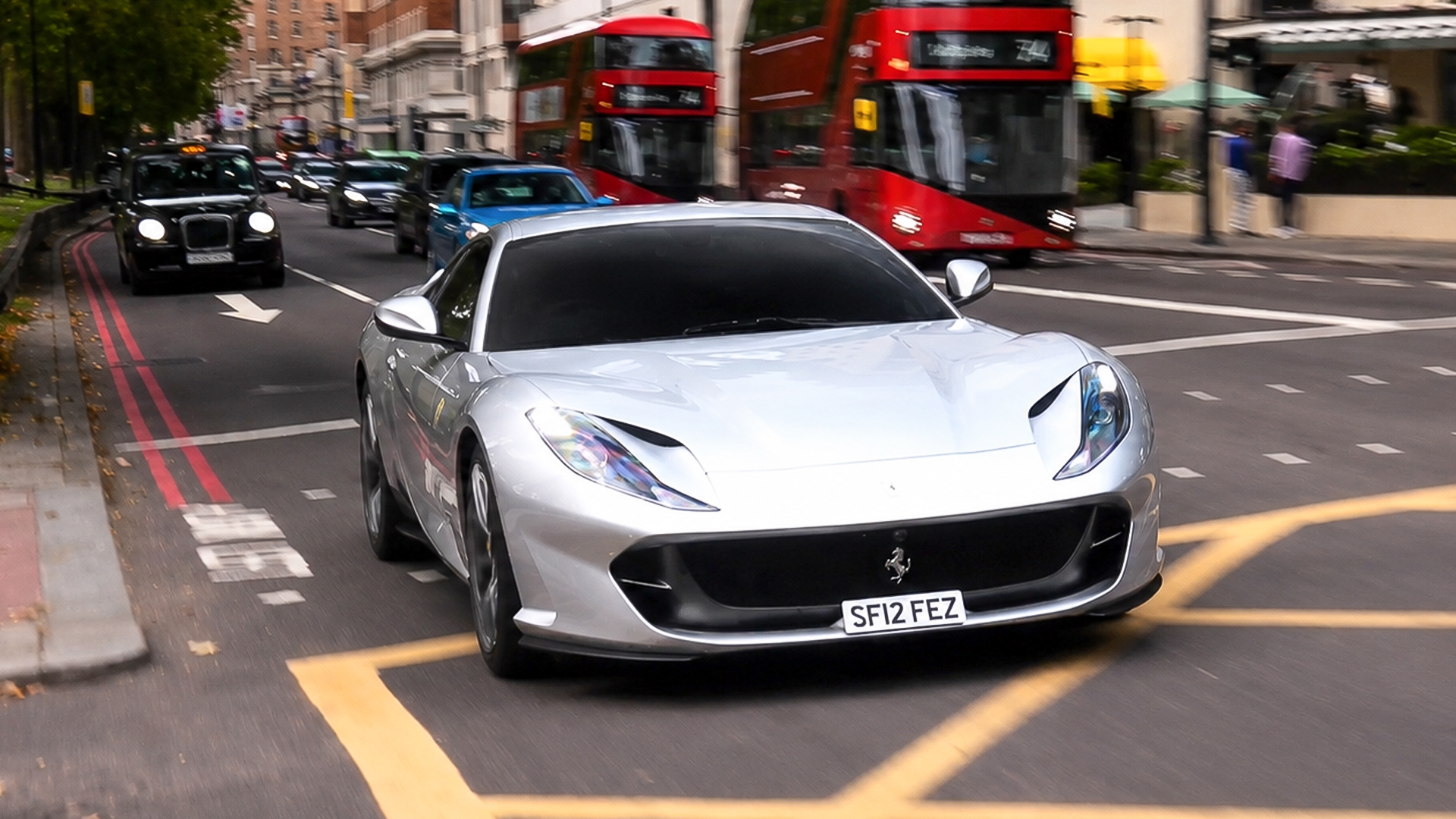 Silver millionaire's Ferrari 812 Superfast in London traffic