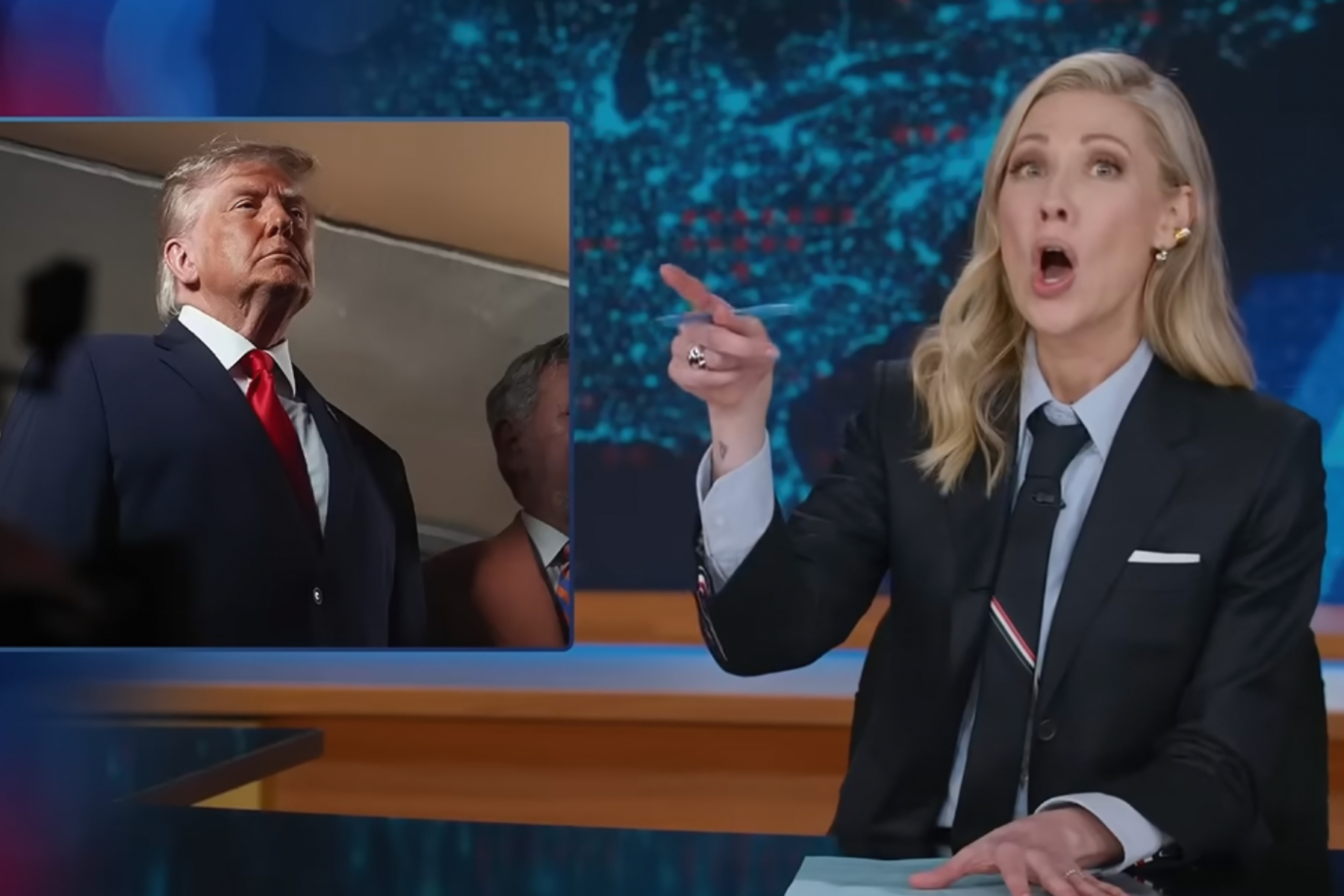 Late-night hosts take aim at Trump's Knicks game appearance