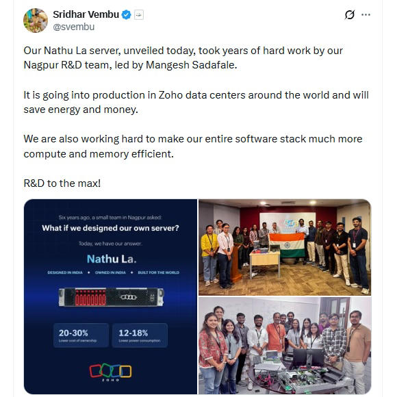 Zoho moves beyond software, launches its own servers to cut AI ...