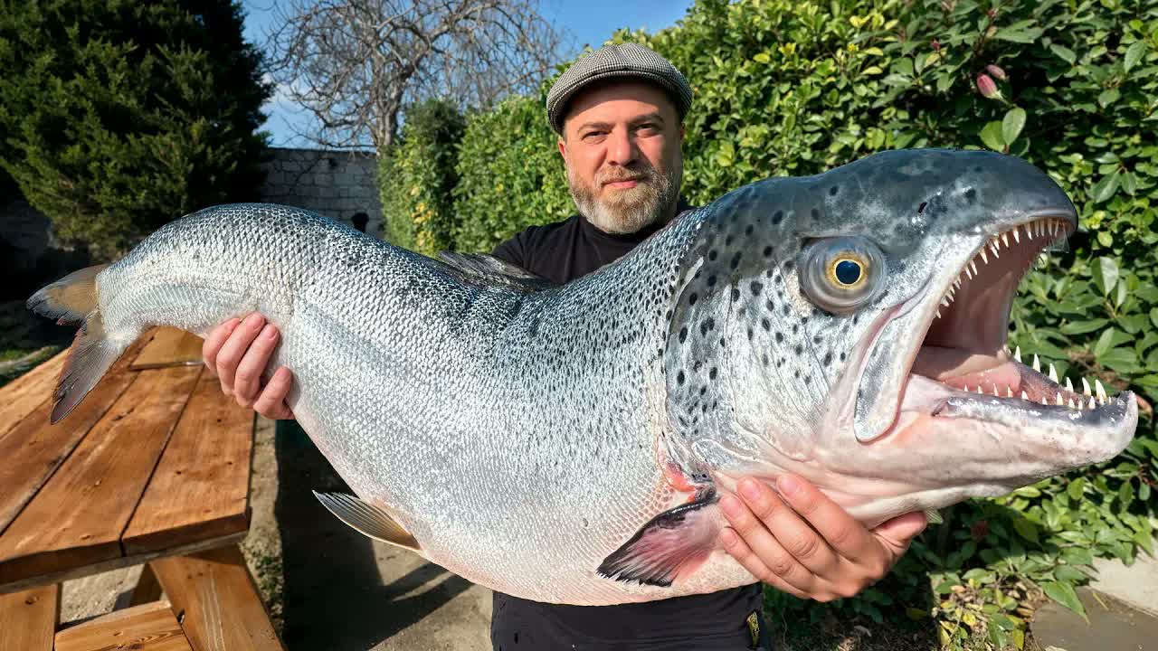 Whole Atlantic salmon baked in a protective salt crust