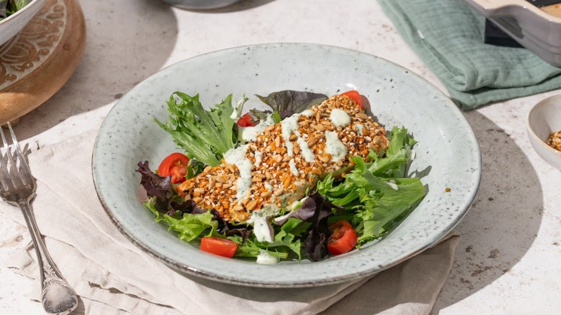 Dukkah-crusted trout with lemon yogurt recipe