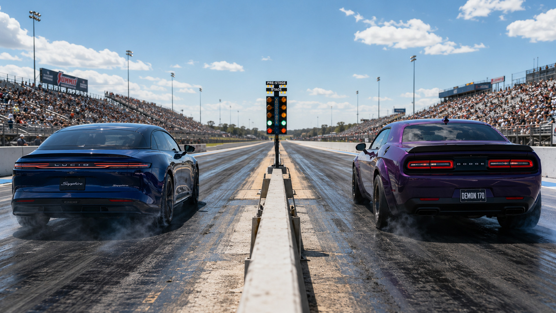 1234HP Lucid Sapphire faces 1025HP Dodge Demon 170 drag race