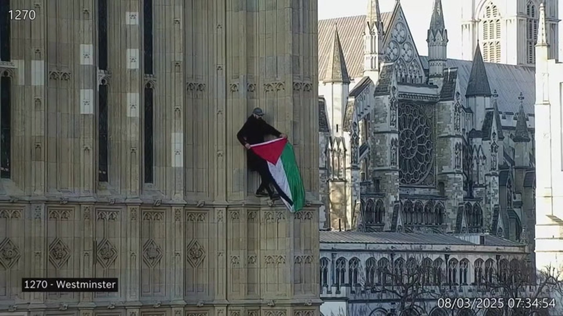 CCTV footage appears to show pro-Palestine protester scaling Big Ben