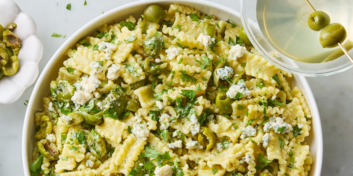 My dirty martini pasta salad is the chic summer side you should be making