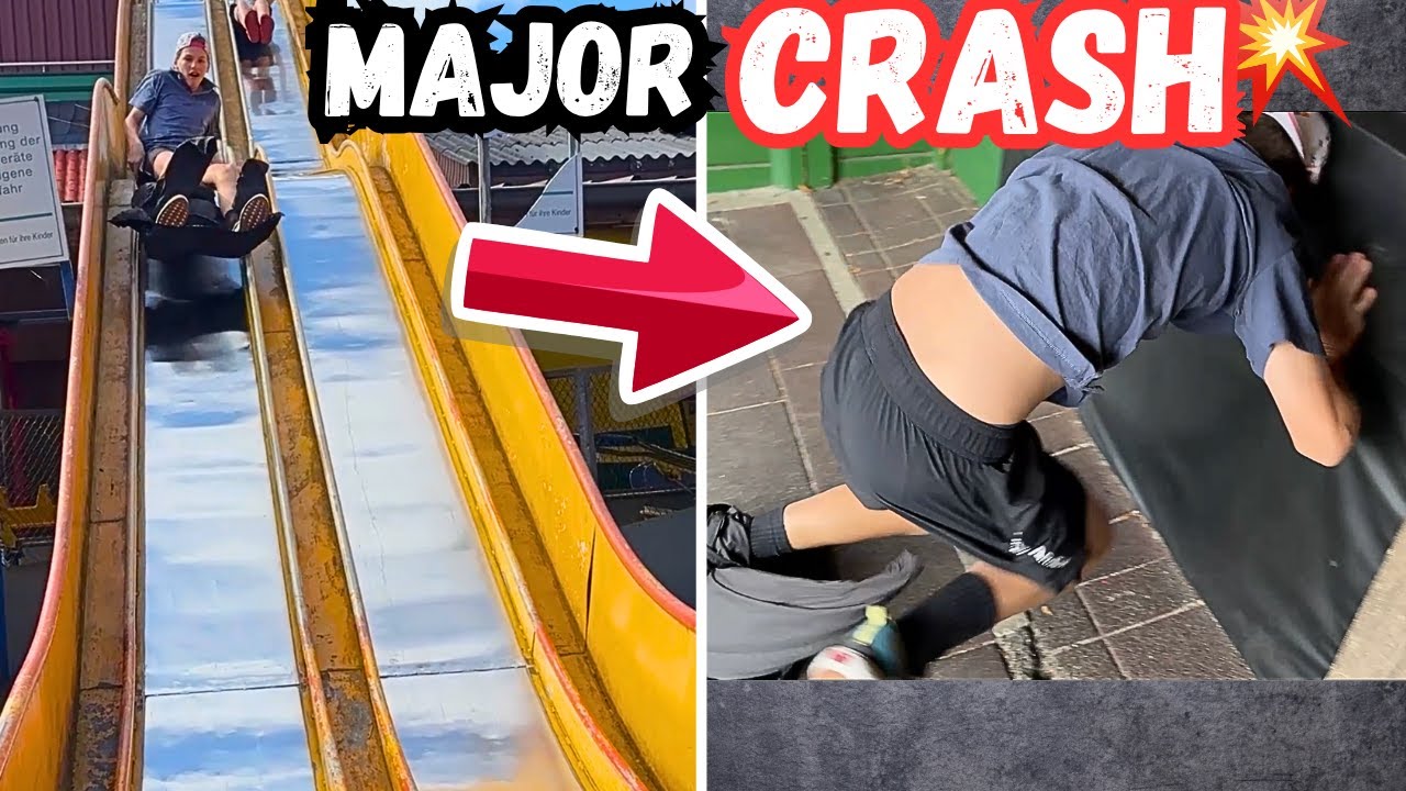 A scary water slide crash leaves Chris seriously shaken