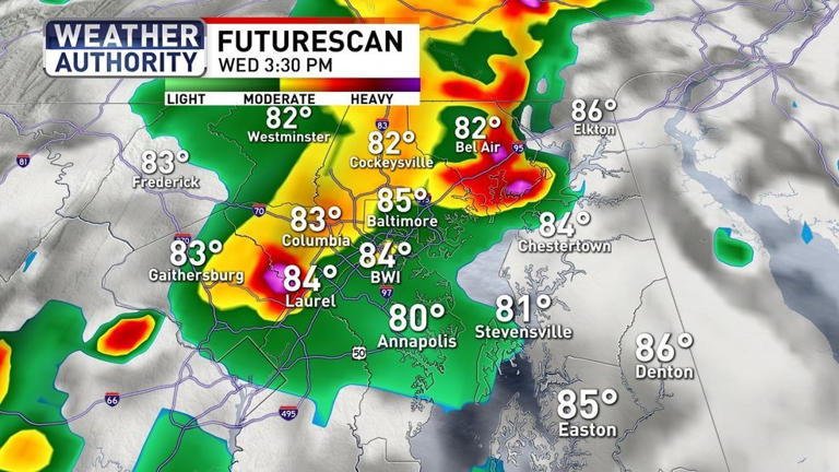 High heat, humidity, and storms move into Baltimore