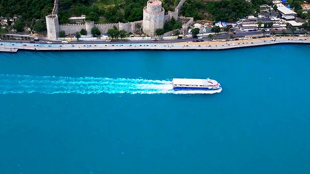 Drone footage captures Istanbul's Bosphorus glowing a stunning turquoise