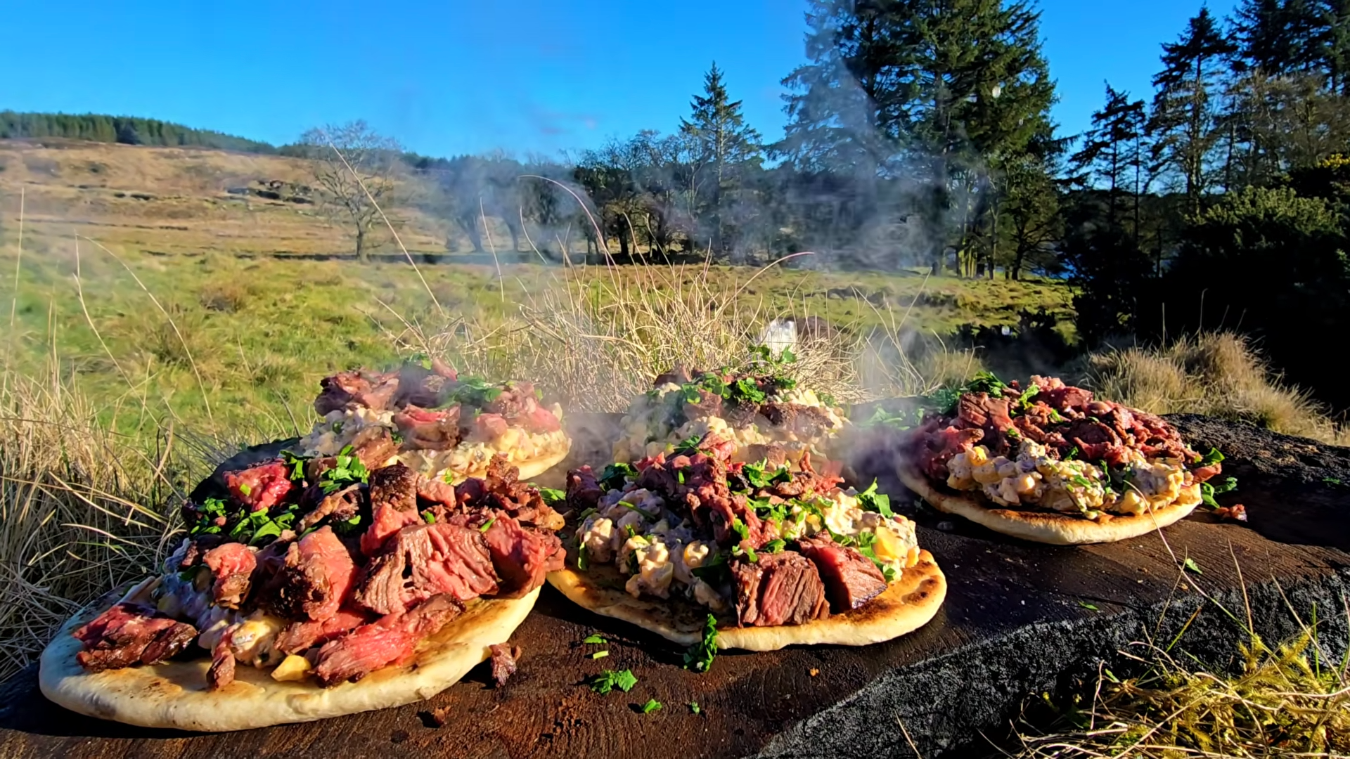Watch how these tomahawk steak tacos sear on hot stone