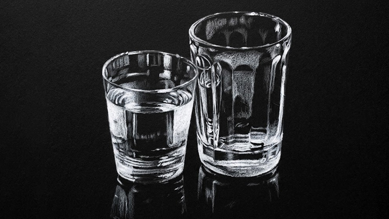 Stunning glass illustration on black paper with colored pencils art drawing