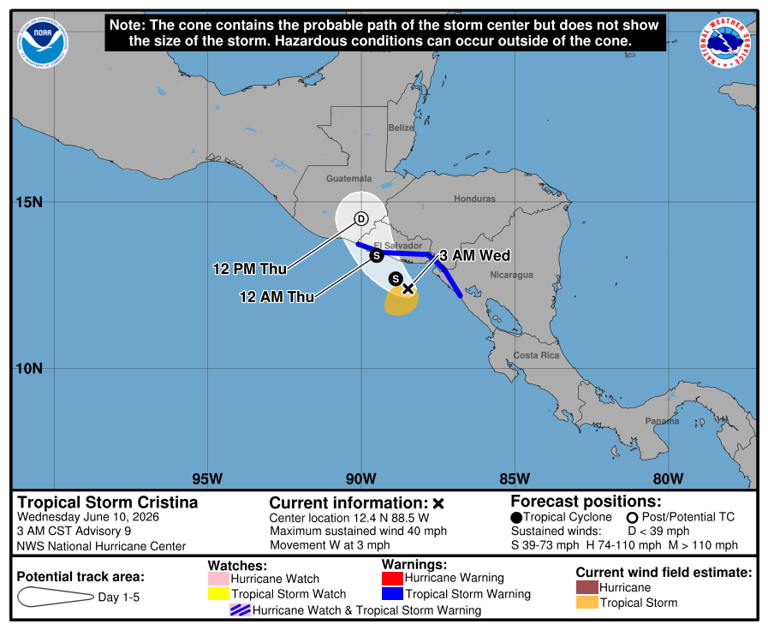 See Tropical Storm Cristina path tracker, spaghetti models