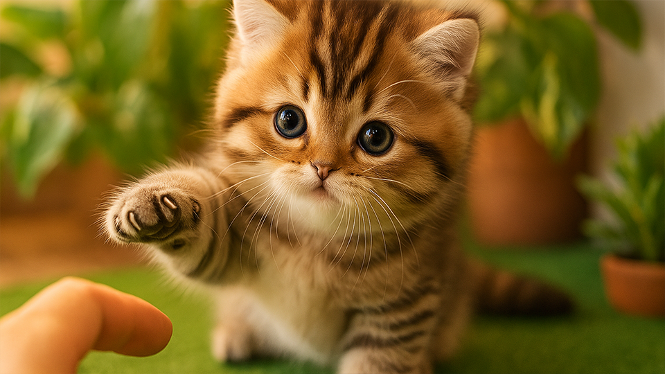 Cute kitten reaching out with its paw