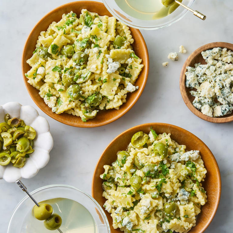 My dirty martini pasta salad is the chic summer side you should be making