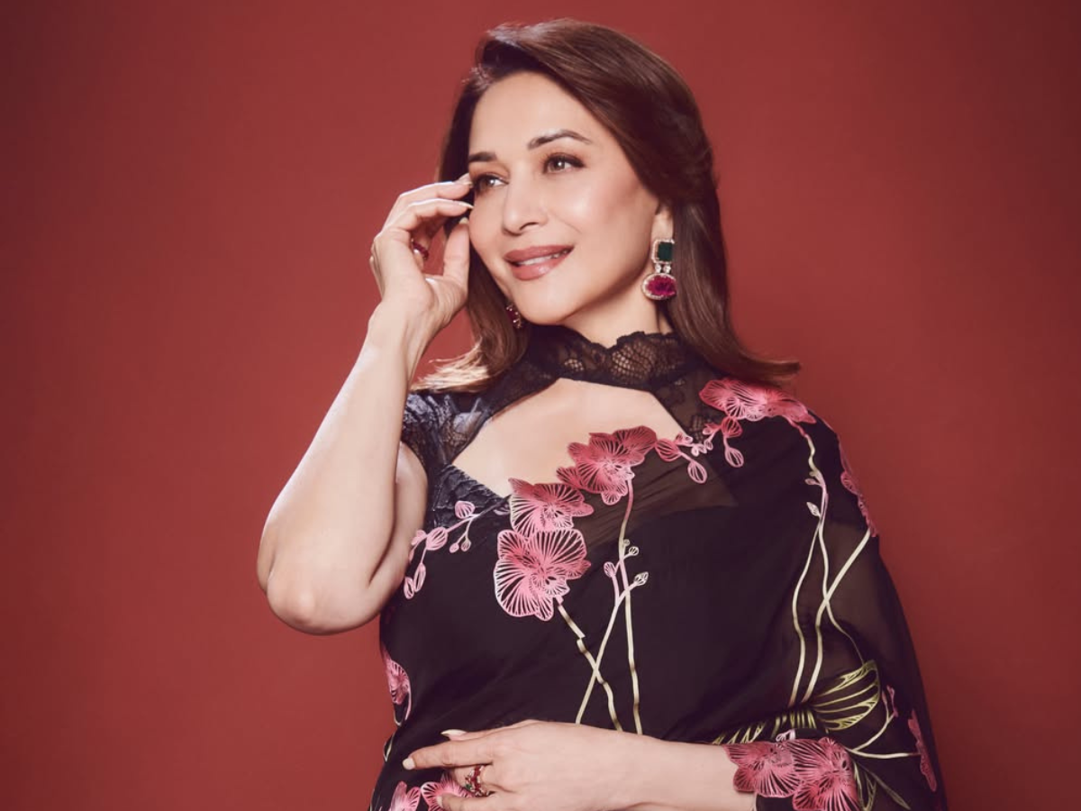 Madhuri Dixit’s floral saree look leaves fans calling her “timeless beauty”