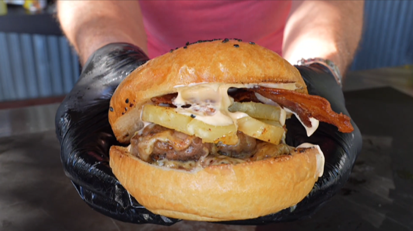 Testing the AI burger trend pineapple teriyaki bacon lava creation