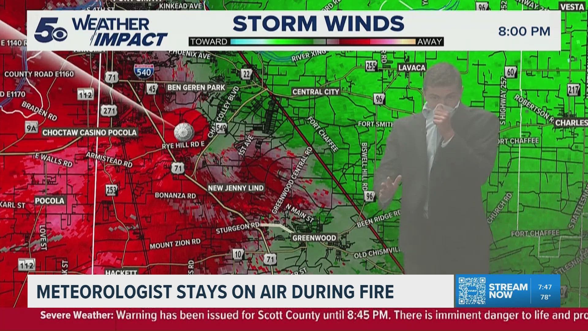 Arkansas meteorologist stays on air during in-studio fire