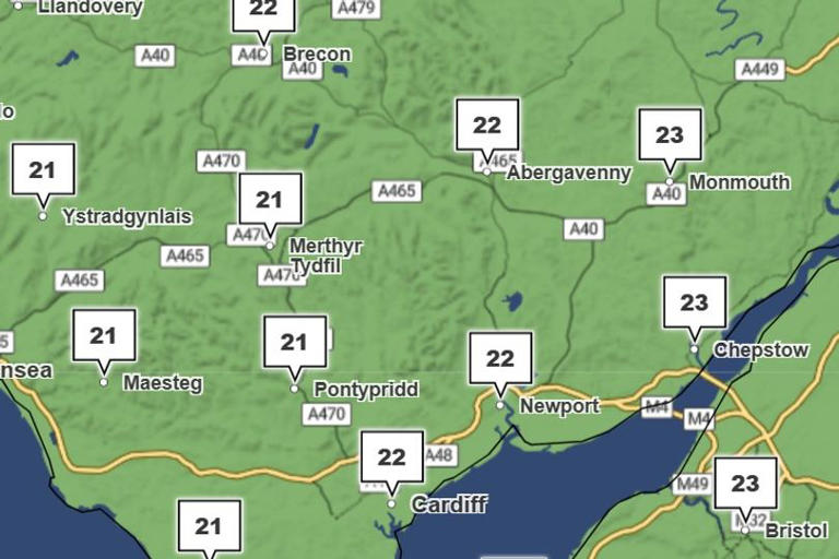 Met Office weather maps show how hot Wales will be this weekend but ...