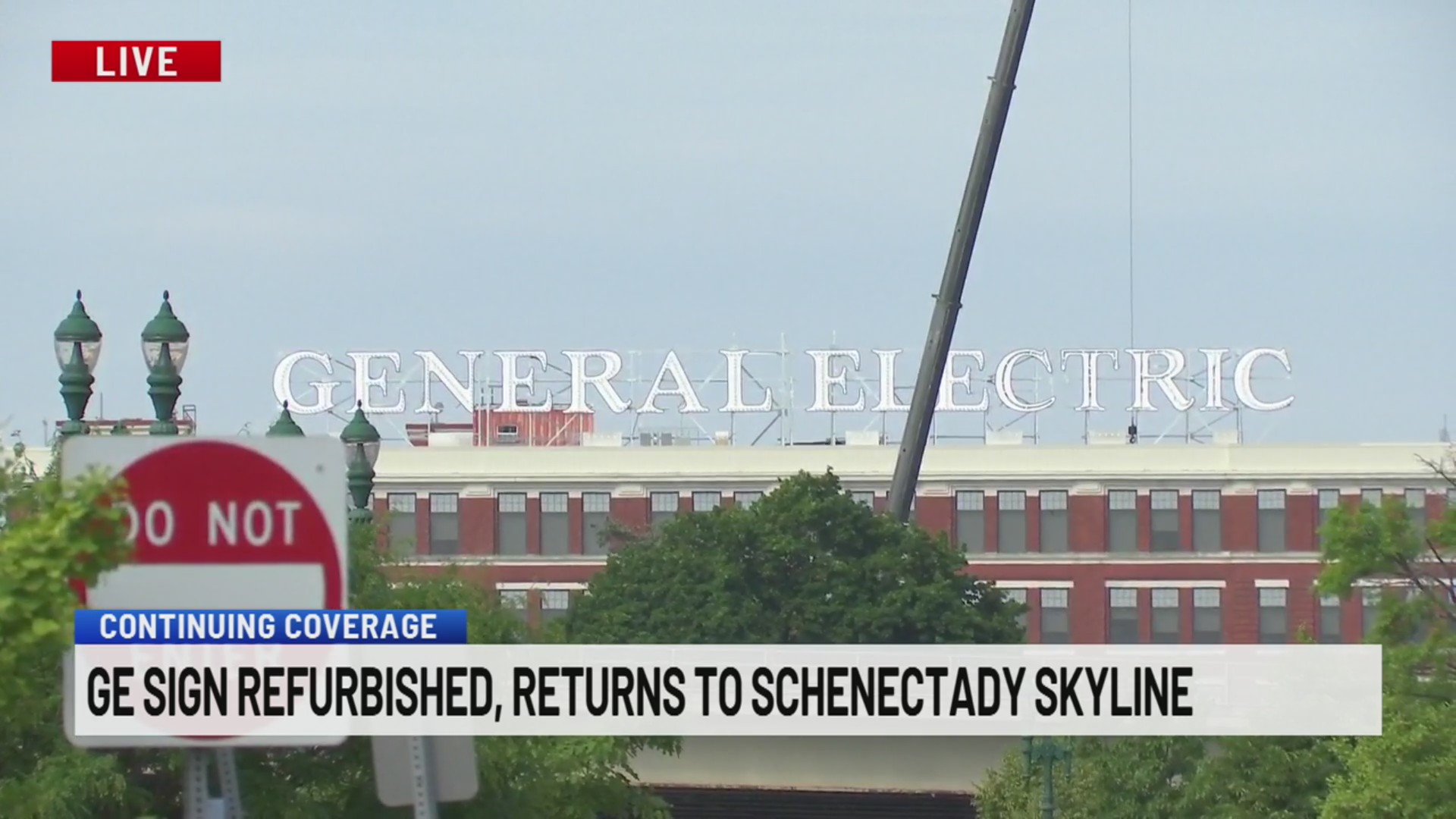 GE sign refurbished, returns to Schenectady skyline