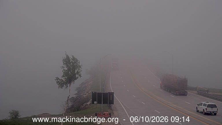 Mackinac Bridge covered in fog as drivers urged to slow down
