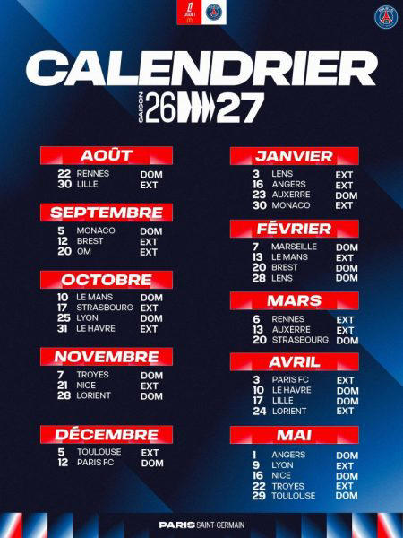 Ligue 1 – PSG’s match schedule for the 2026-2027 season revealed