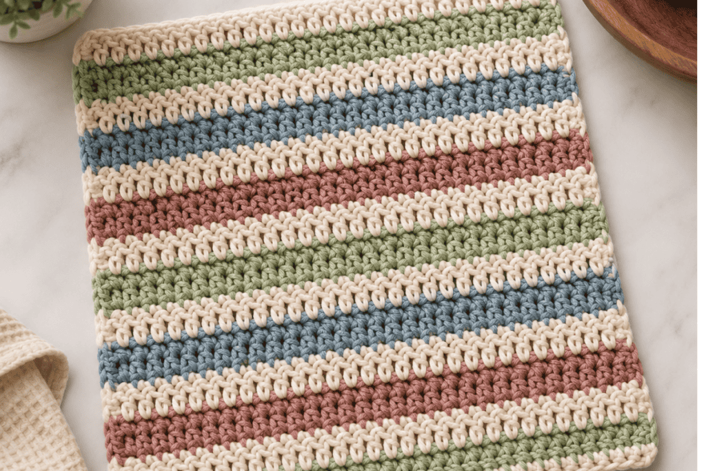 Striped crochet dishtowel pattern