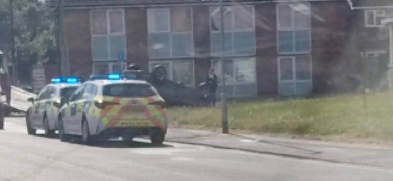 Casualty taken to hospital car crash leaves vehicle on roof on ...