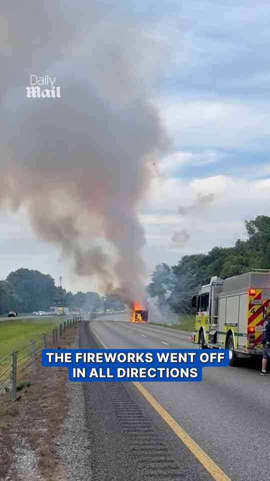 Fireworks trailer erupts in explosions after catching fire
