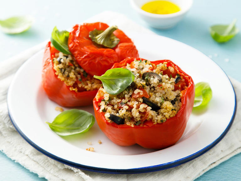 Bell peppers with Mediterranean quinoa filling