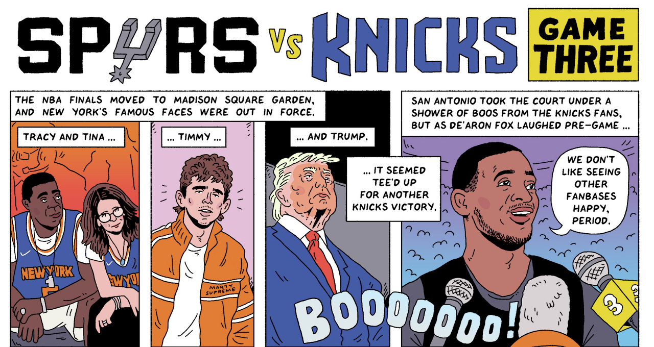 Cartoon captures heroics of Spurs' Game 3 victory over Knicks in NBA Finals