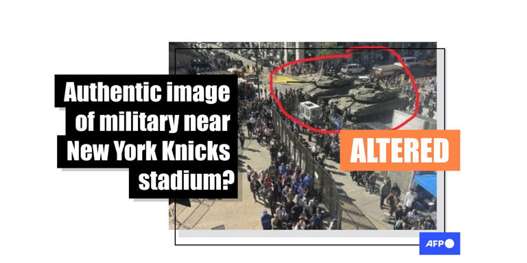 Image of tanks outside arena for NBA Finals attended by Trump is altered
