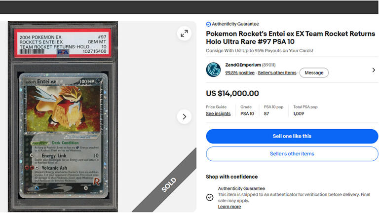 PSA 10 Entei ex Pokémon card shatters record sale