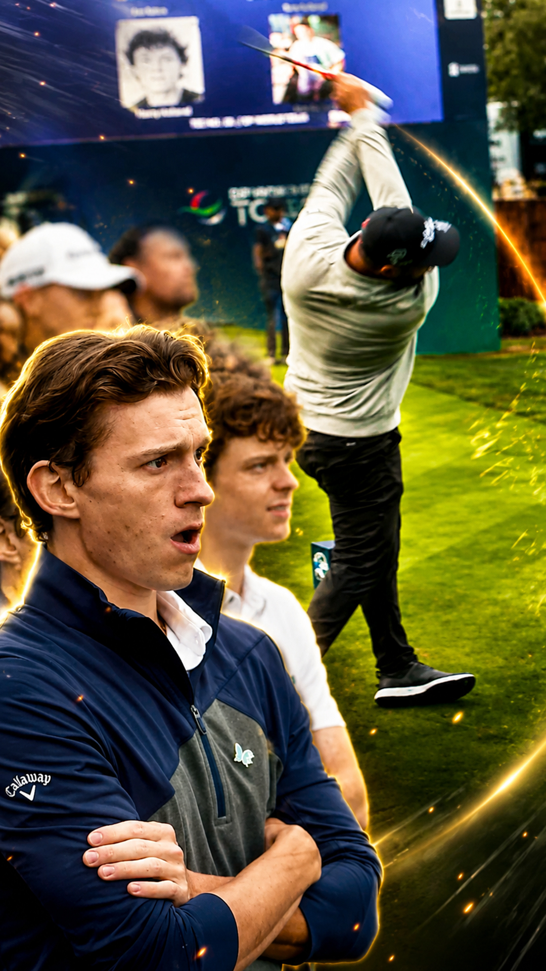 Spider-Man actor Tom Holland watches Jon Rahm's golf swing