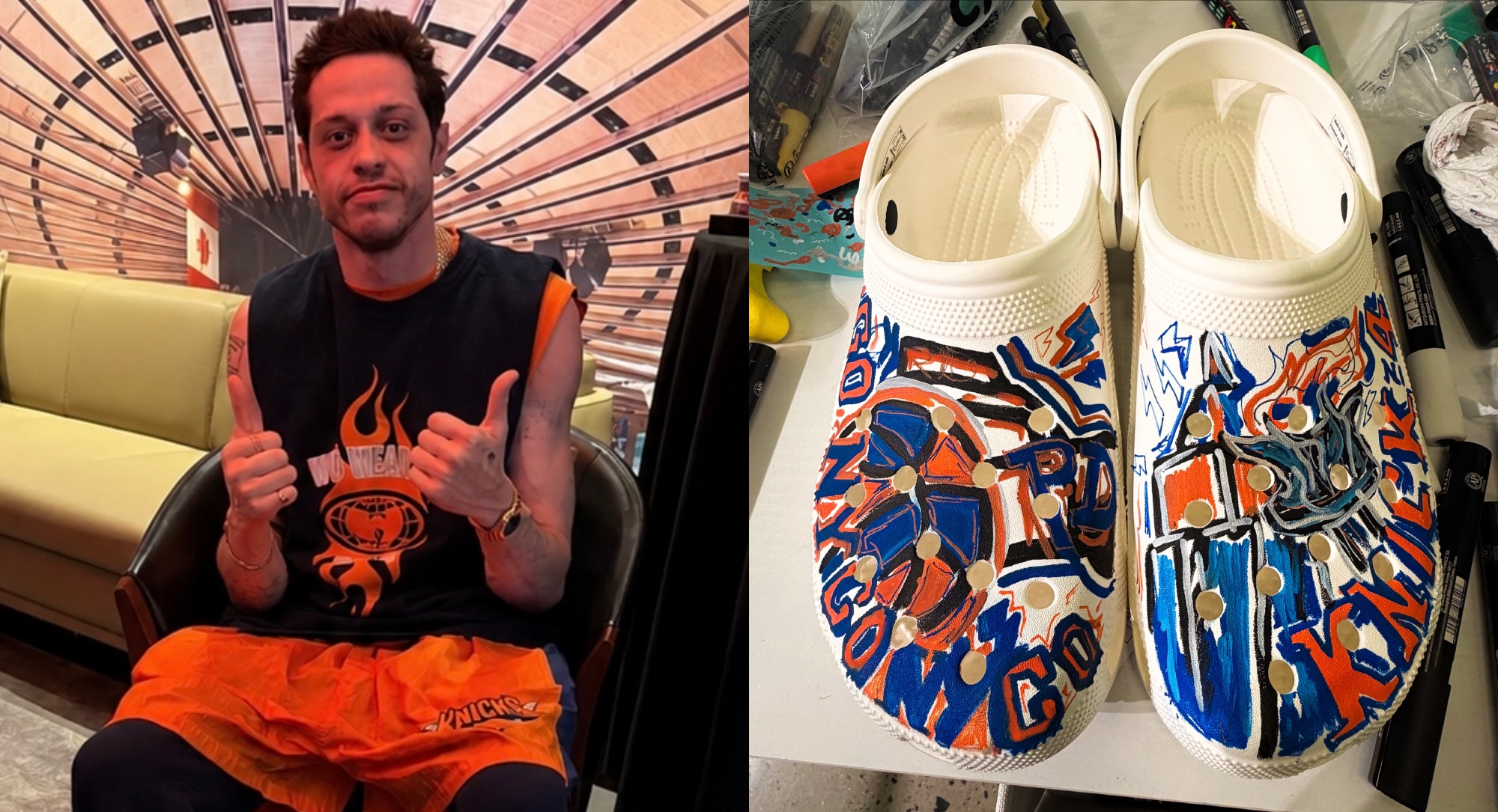 Pete Davidson takes Crocs to MSG with custom Knicks clogs