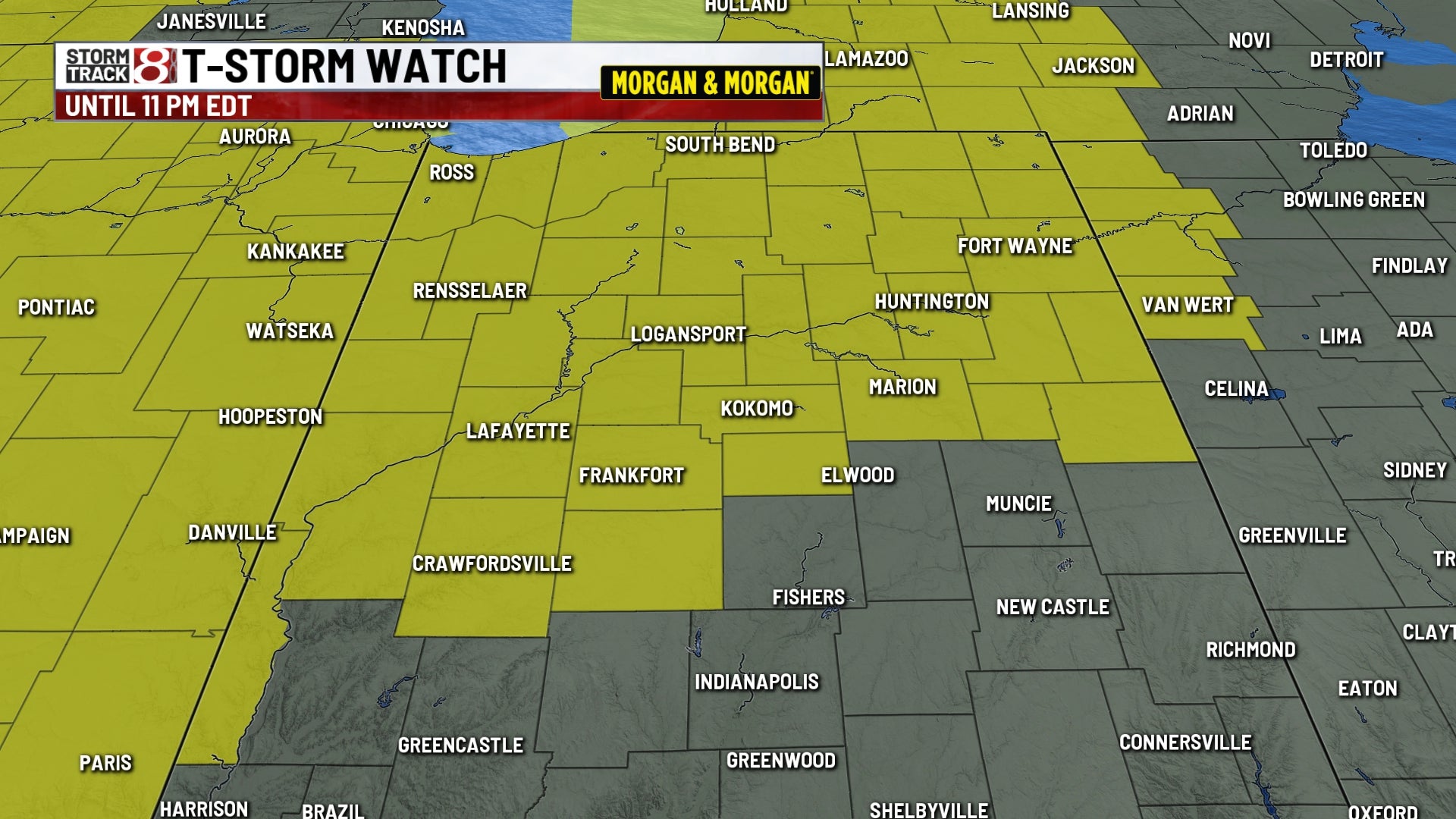 Thunderstorm watches issued for much of the northern half of Indiana