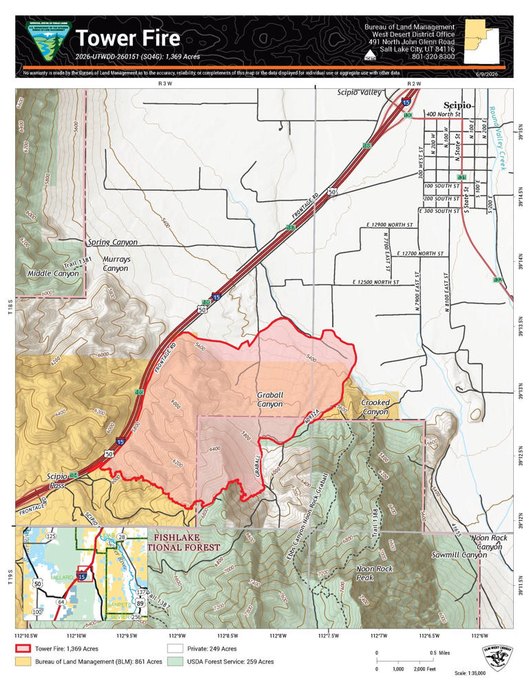 Containment increases at Tower Fire, mapped at over 1,300 acres