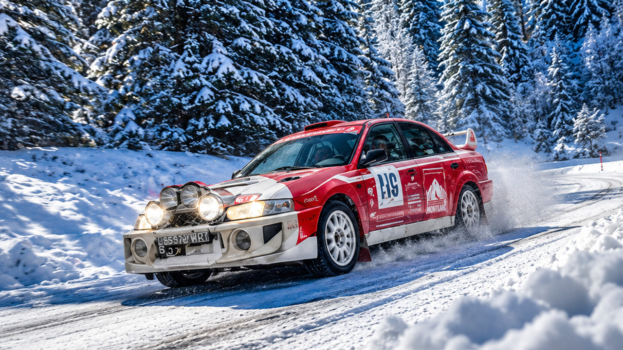 400HP Evo V RS goes wild on snowy mountain roads