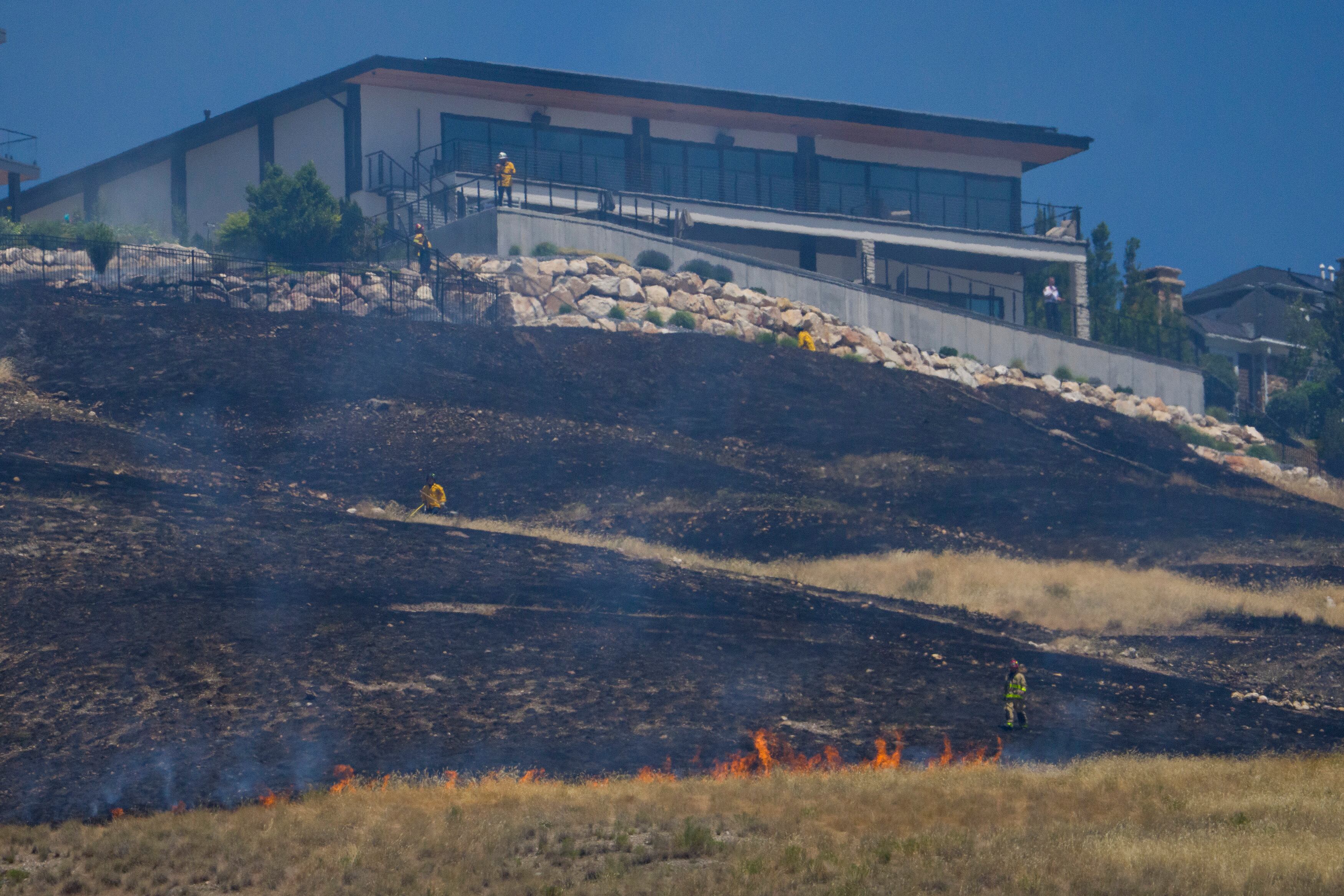 Wildfire sparks in Salt Lake City foothills near Ensign Peak