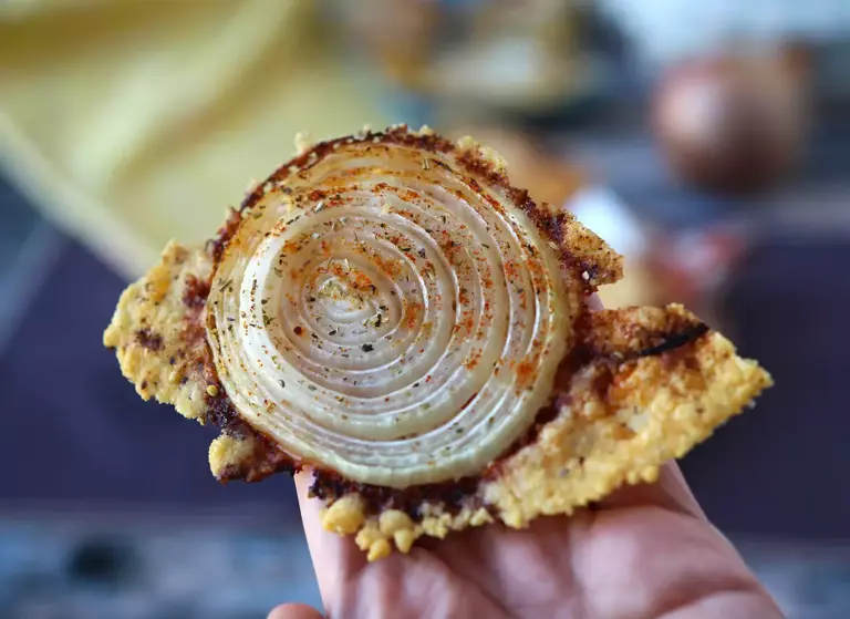Super crispy homemade onion and parmesan chips