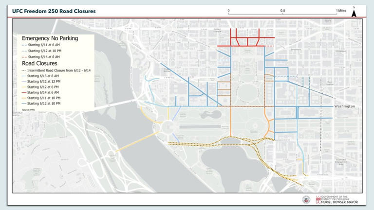 DC road closures start Thursday for UFC Freedom 250 fight